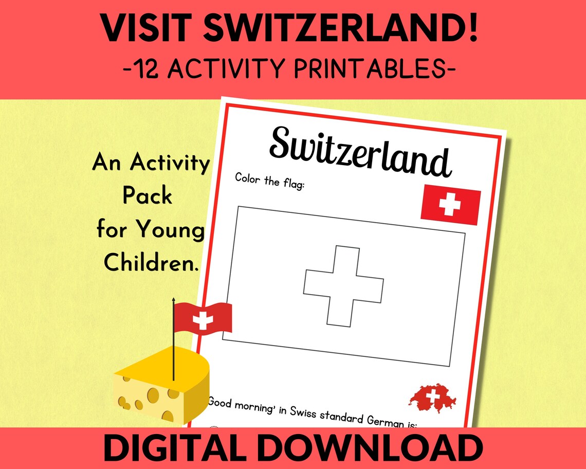 Kindergarten Travel Worksheets, Switzerland Educational Travel Pack for ...