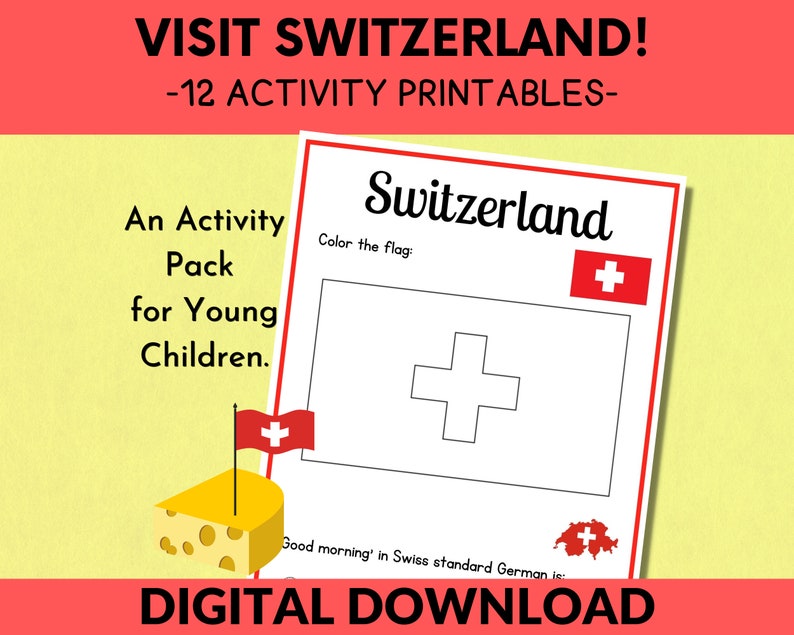 Kindergarten Travel Worksheets, Switzerland Educational Travel Pack for ...