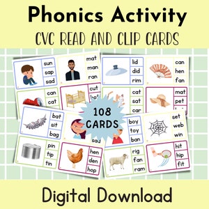 CVC Phonics Activity, Literacy Centre Game, Phonics Match and Clip ...