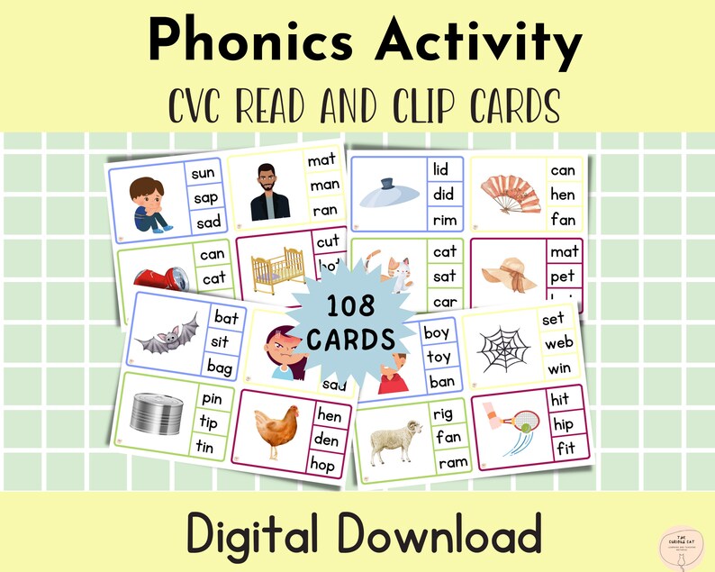CVC Phonics Activity, Literacy Centre Game, Phonics Match and Clip ...