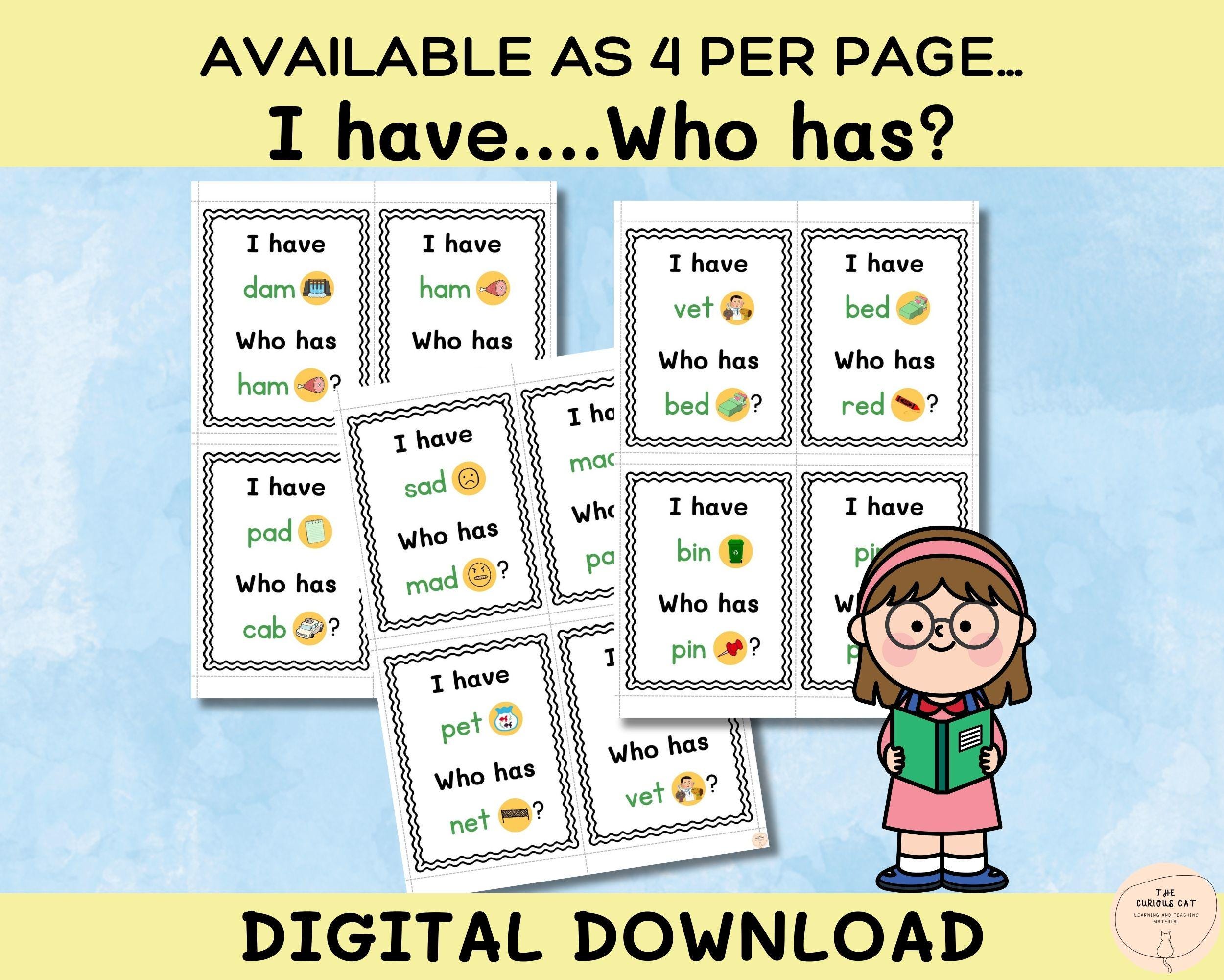 CVC Words Game: 'I Have... Who Has?' Phonics Activity (digital Download ...