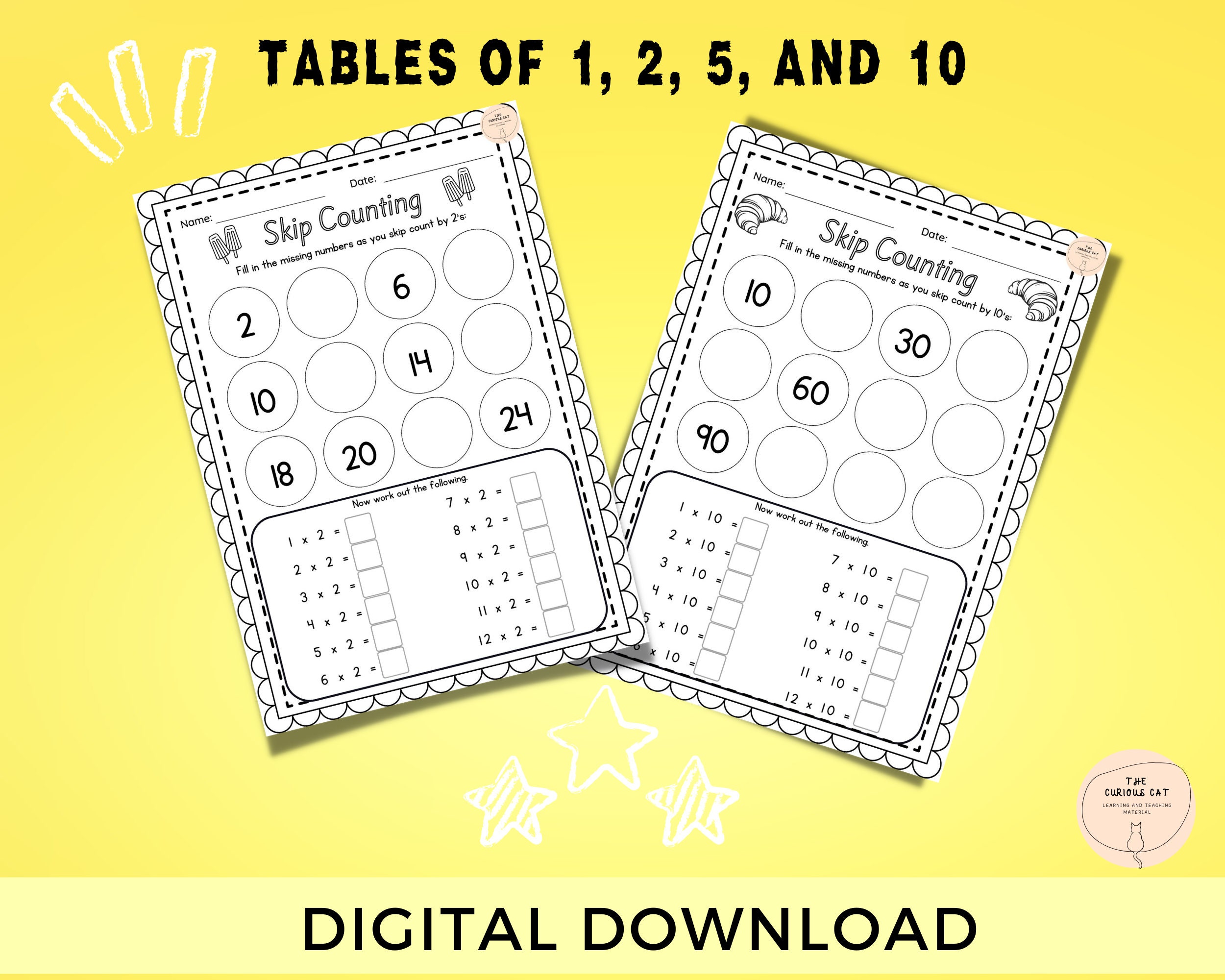 Multiplication Worksheets, Maths Printouts for 2nd Grade, Times Tables ...