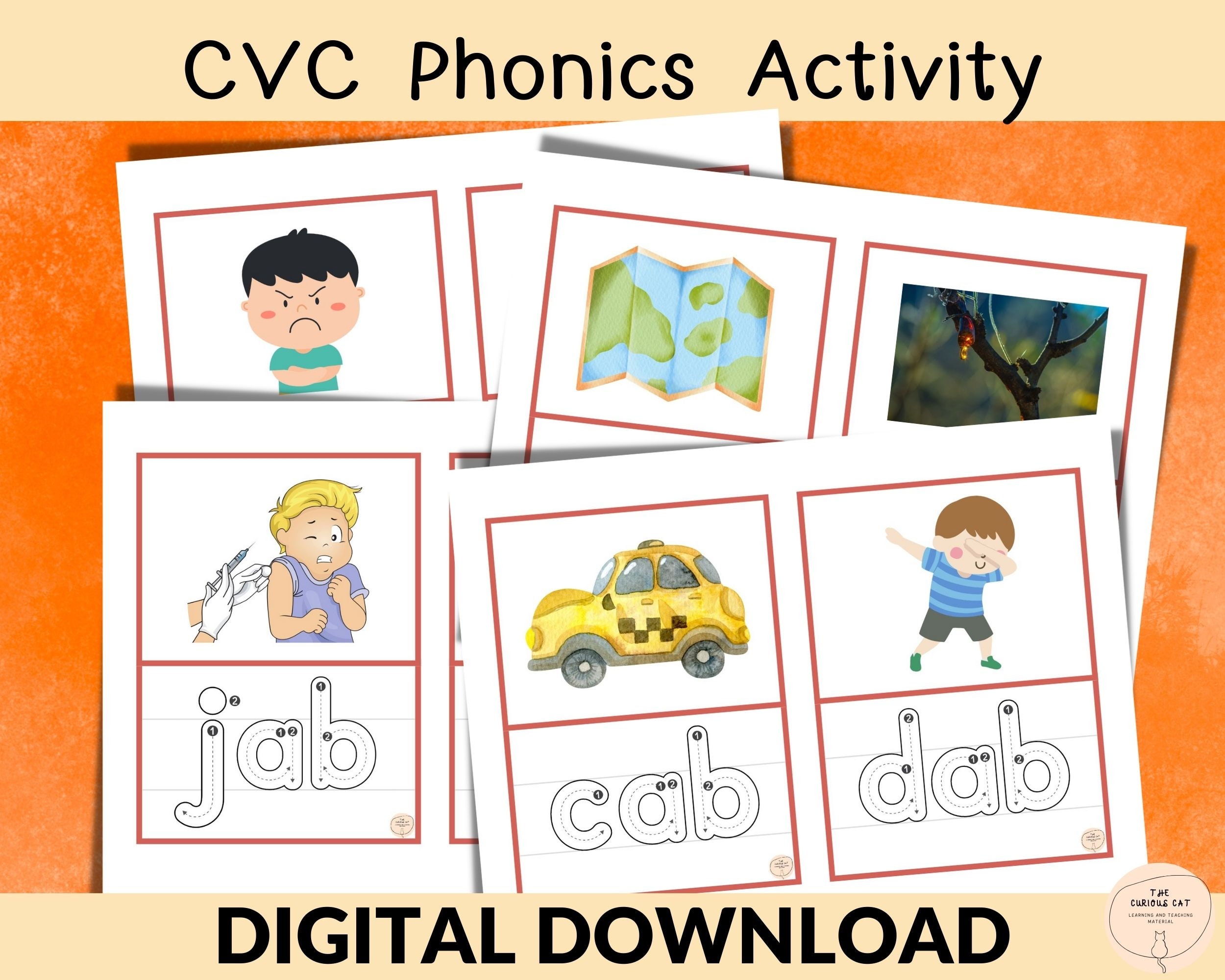 Phonics Flashcards for Kindergarten | CVC Word Builder | Trace the Word ...