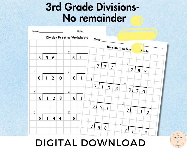 Division Worksheets Without Remainder; Division Printouts for 3rd Grade ...