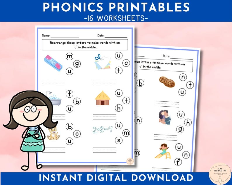 CVC Word Building Printable, Emergent Readers Middle Sound Phonics ...