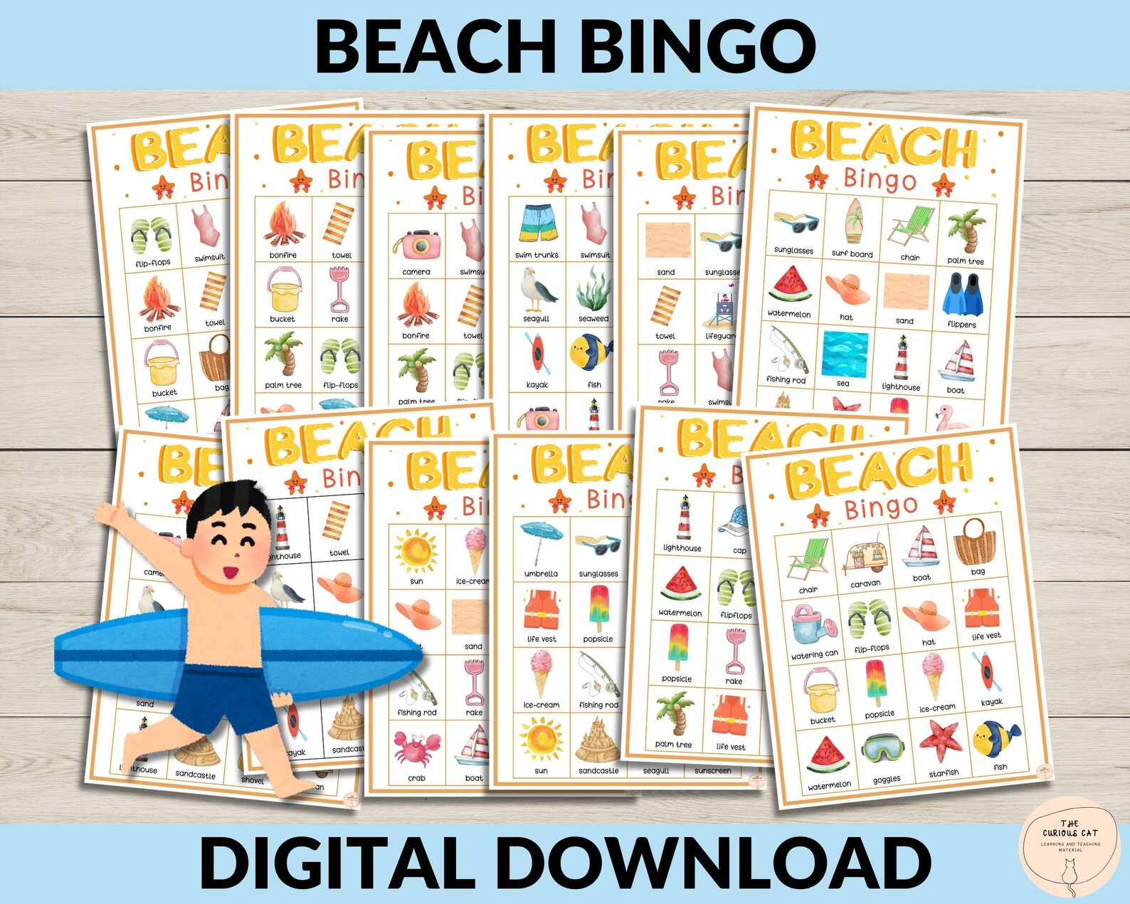 Kids Bingo Game, Beach Birthday Activity Pack, Fun Summer Printable ...