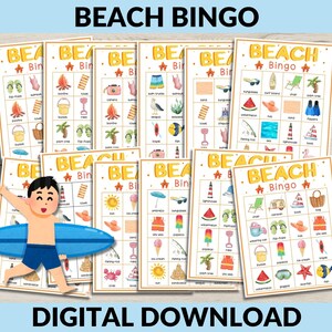 Kids Bingo Game, Beach Birthday Activity Pack, Fun Summer Printable ...