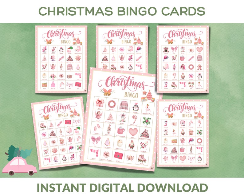 Pink Christmas Bingo Game; Bingo Cards Activity for All the Family ...