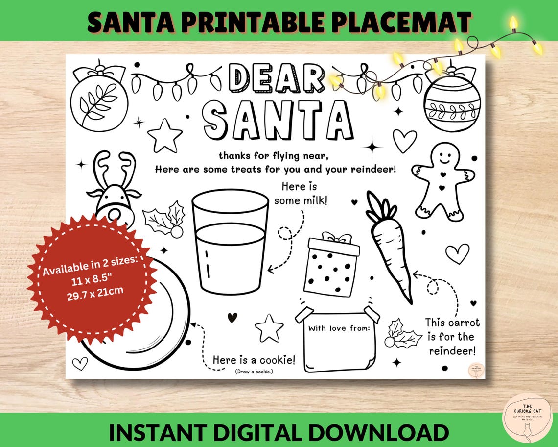 Printable Santa Placemat | Kids Christmas Activity Mat | Coloring Mat ...