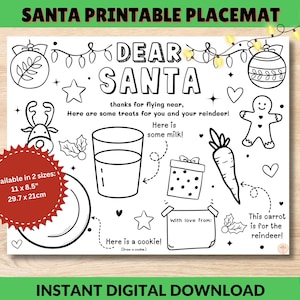 Printable Santa Placemat Kids Christmas Activity Mat Coloring Mat for ...