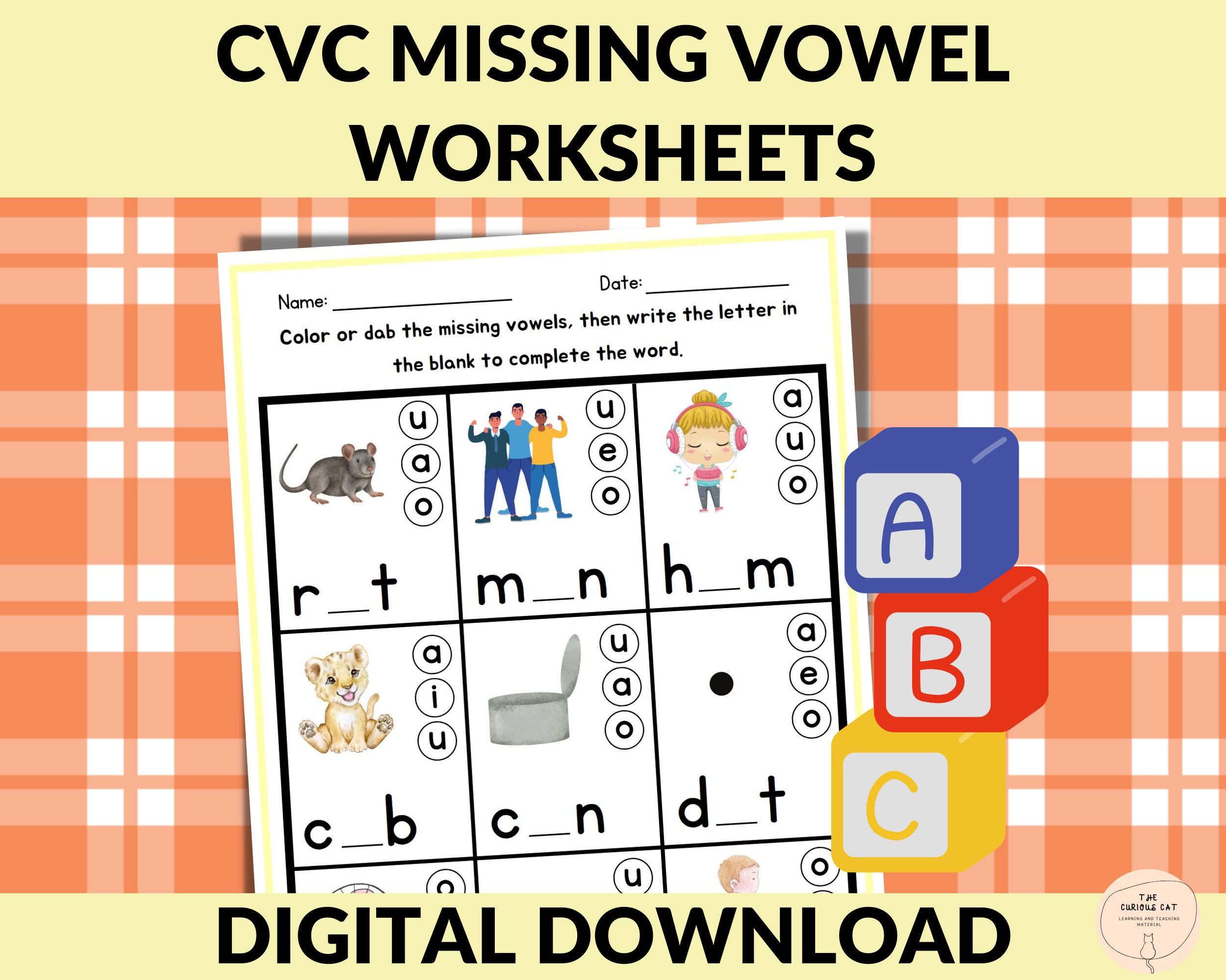Phonics Worksheets, Middle Sound Practice, Kindergarten Reading ...