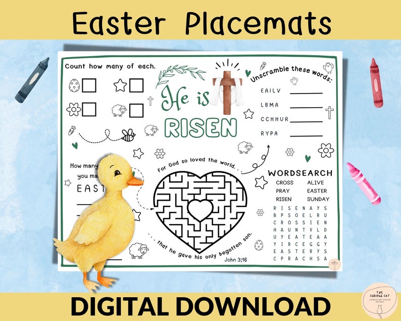 Easter Placemat for Kids Table Coloring Placemat Craft Bible Activity ...