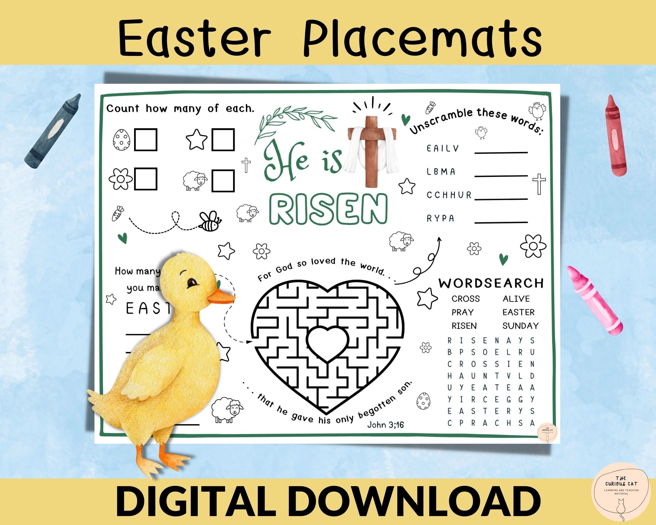 Easter Placemat for Kids Table Coloring Placemat Craft Bible Activity ...