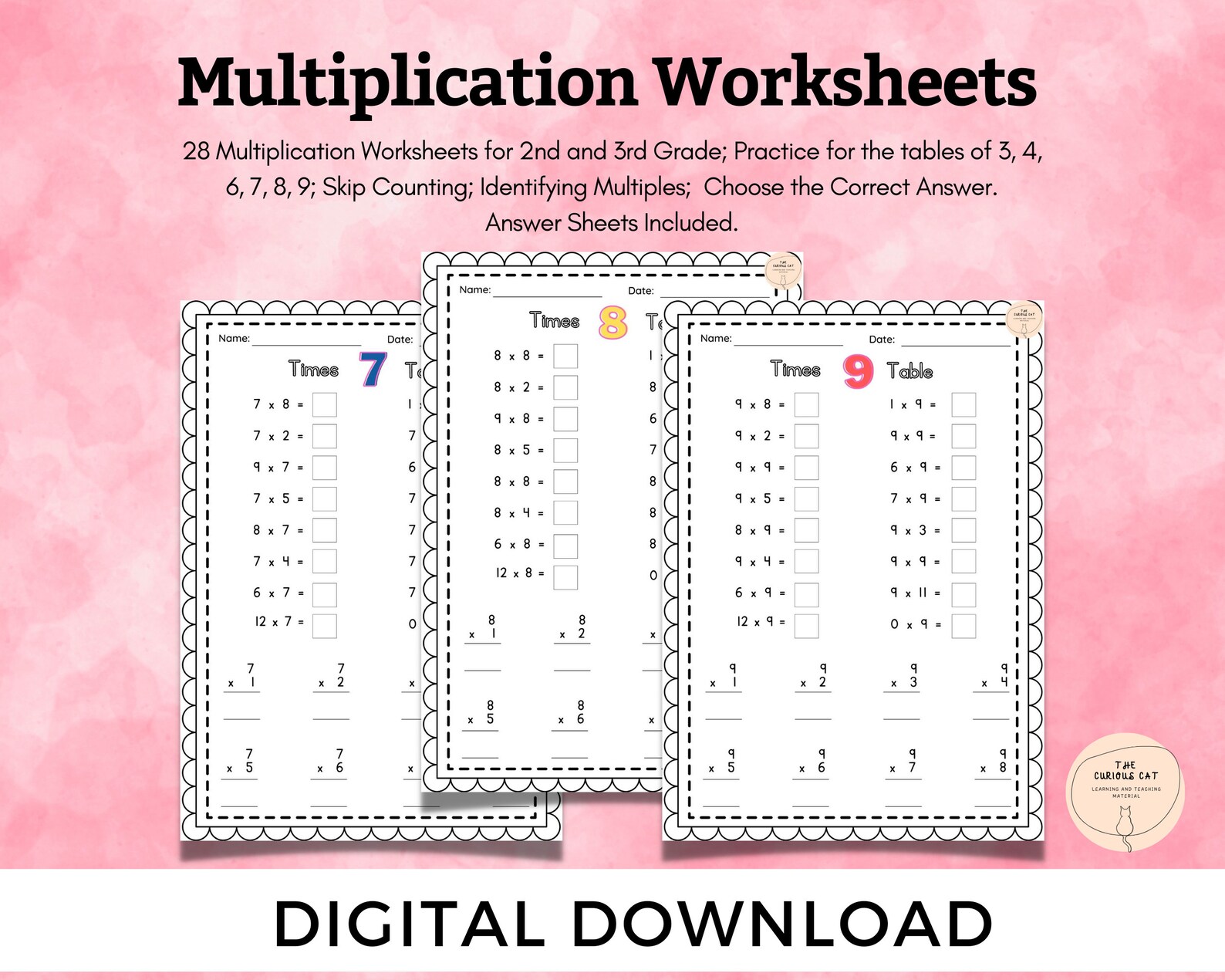 Maths Worksheets, Multiplication Printouts for 2nd and 3rd Grade With ...