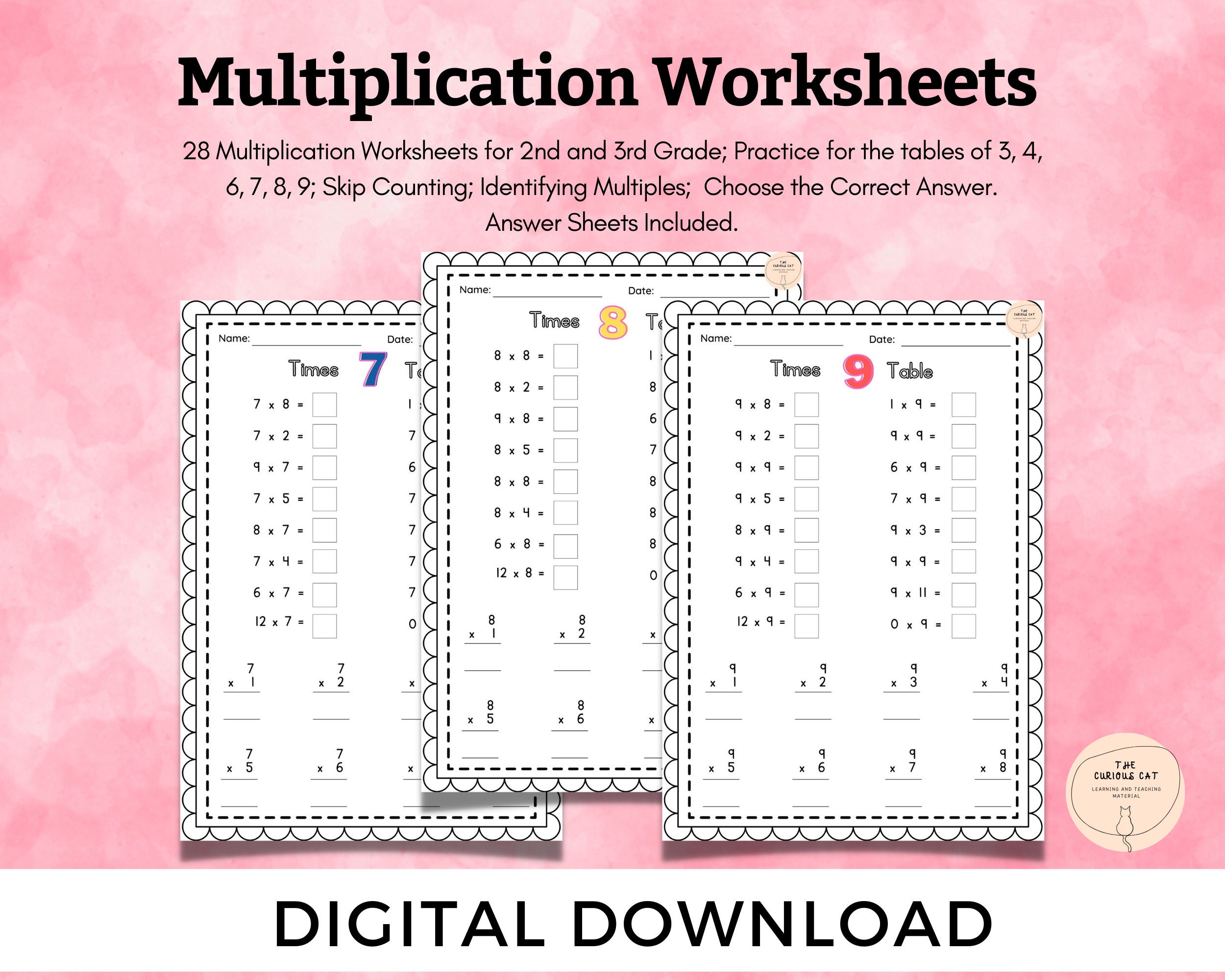 Maths Worksheets, Multiplication Printouts for 2nd and 3rd Grade With ...