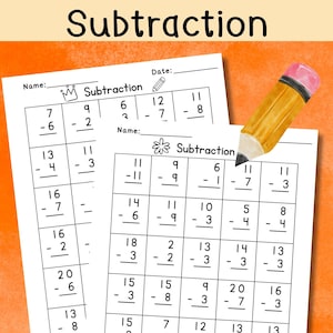 20 Printable Subtraction for Kindergarten 1st Grade 2nd Grade Math ...