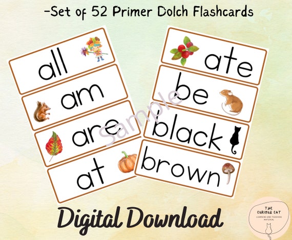 Fall-themed Sight Words Flashcards Primer Dolch - Etsy