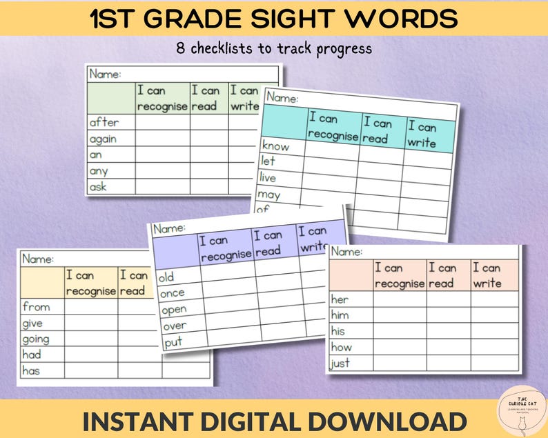 1st Grade Literacy Printable, Sight Words Reading and Spelling ...