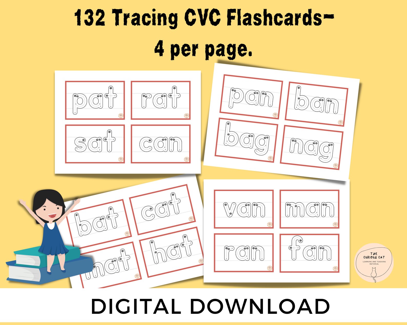 Phonics Tracing Flashcards, CVC Word Families Reading, Writing and ...