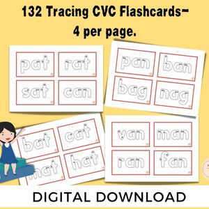 Phonics Tracing Flashcards, CVC Word Families Reading, Writing and ...