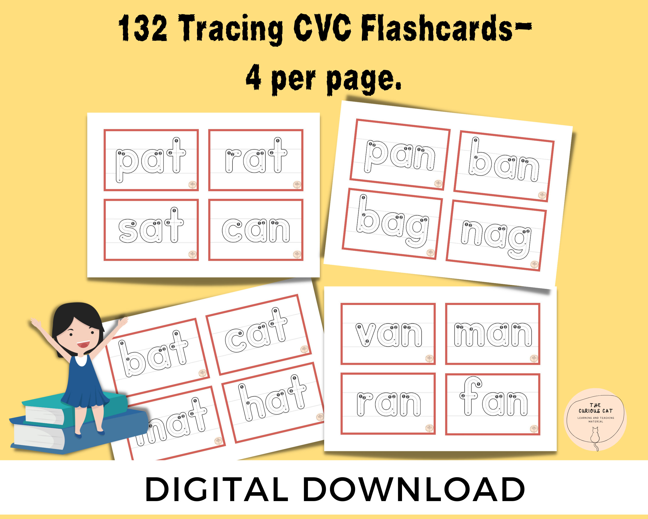 Phonics Tracing Flashcards, CVC Word Families Reading, Writing and ...