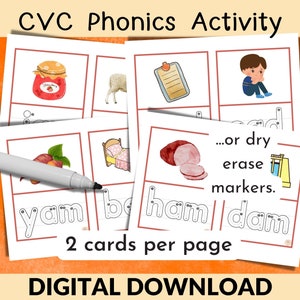 Phonics Flashcards for Kindergarten | CVC Word Builder | Trace the Word ...