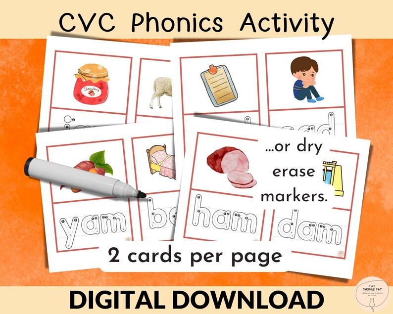Phonics Flashcards for Kindergarten | CVC Word Builder | Trace the Word ...