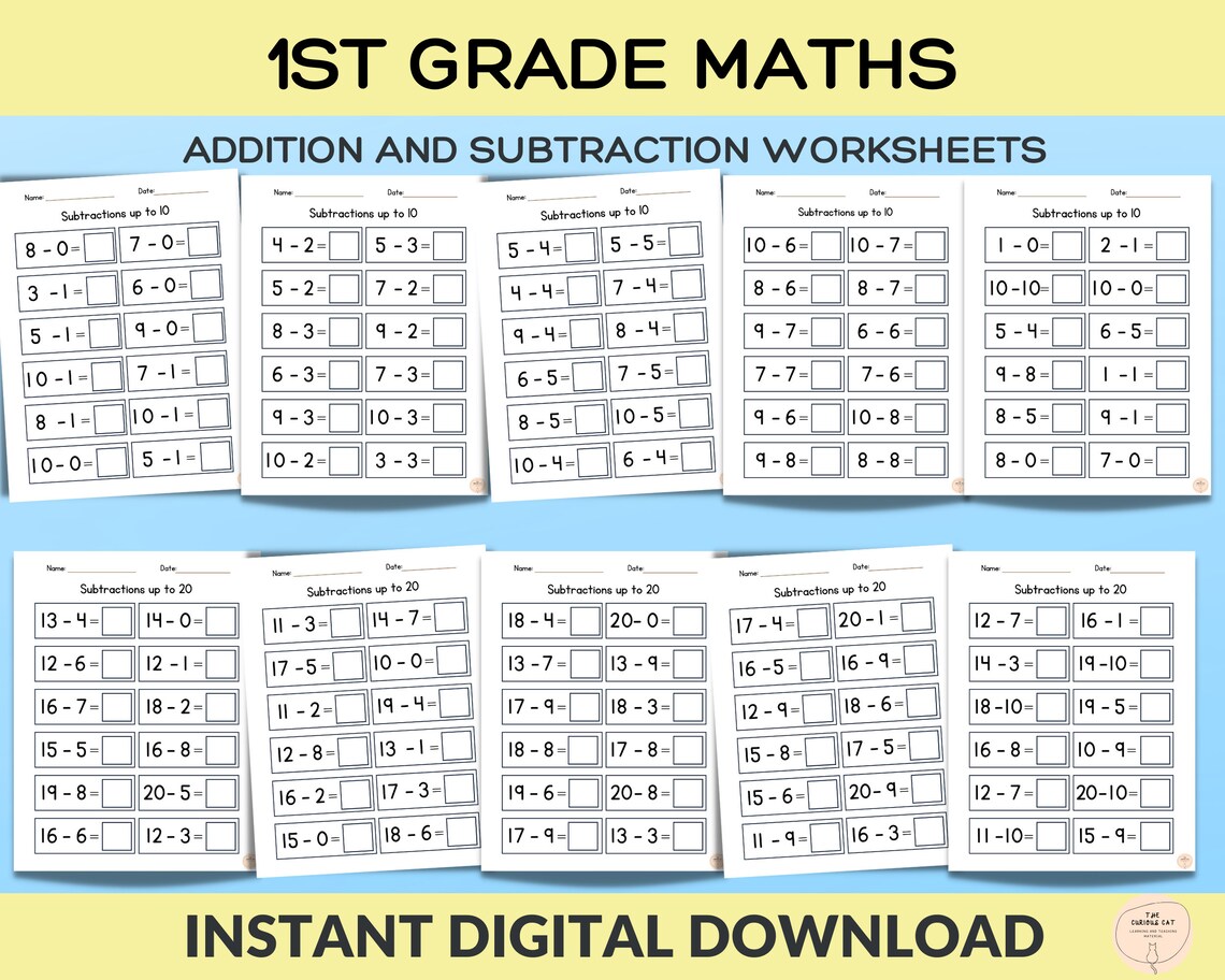 Maths Worksheets, 1st Grade Maths Printouts, Addition & Subtraction ...