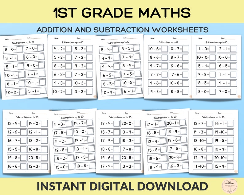 Maths Worksheets, 1st Grade Maths Printouts, Addition & Subtraction ...