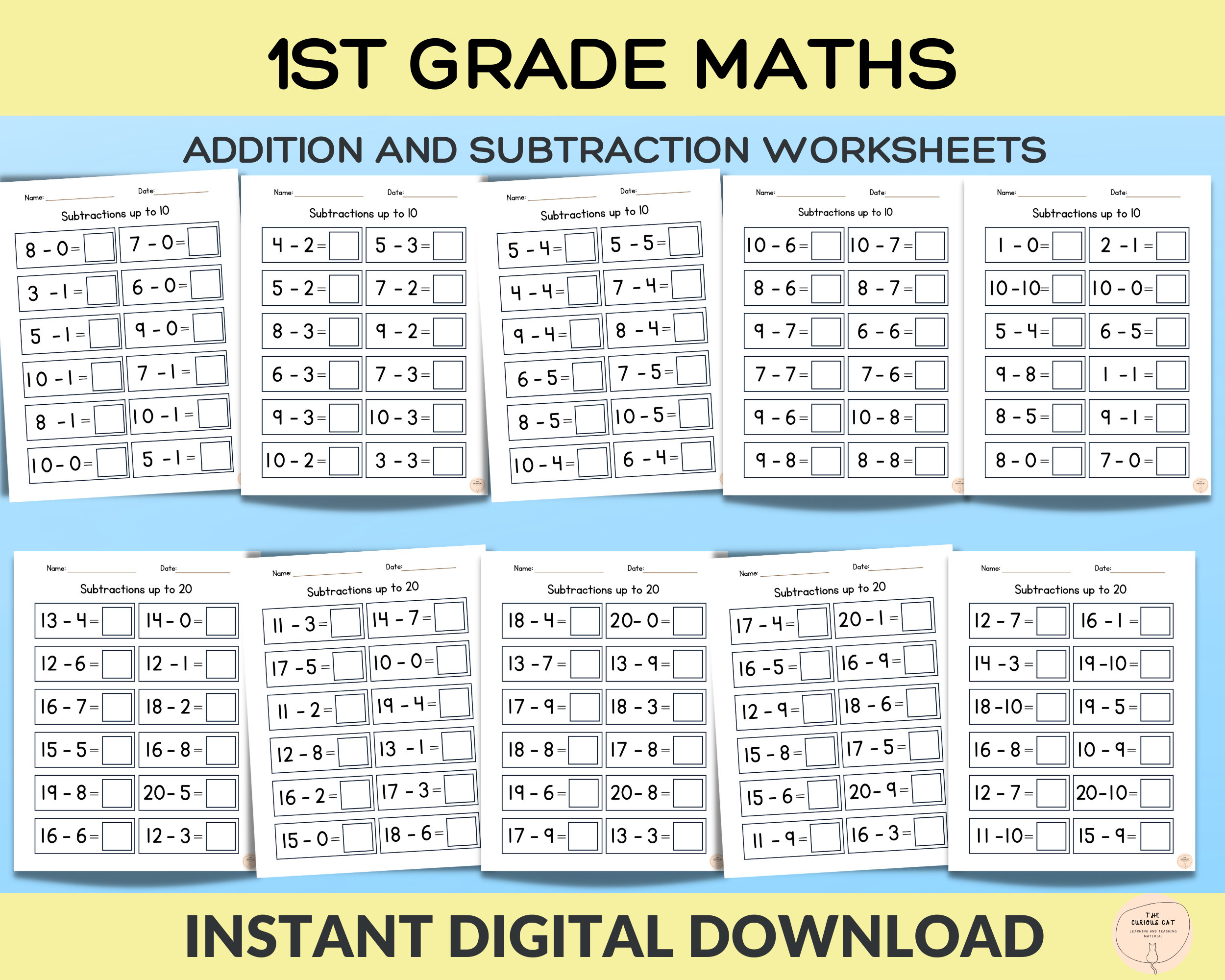 Maths Worksheets, 1st Grade Maths Printouts, Addition & Subtraction ...
