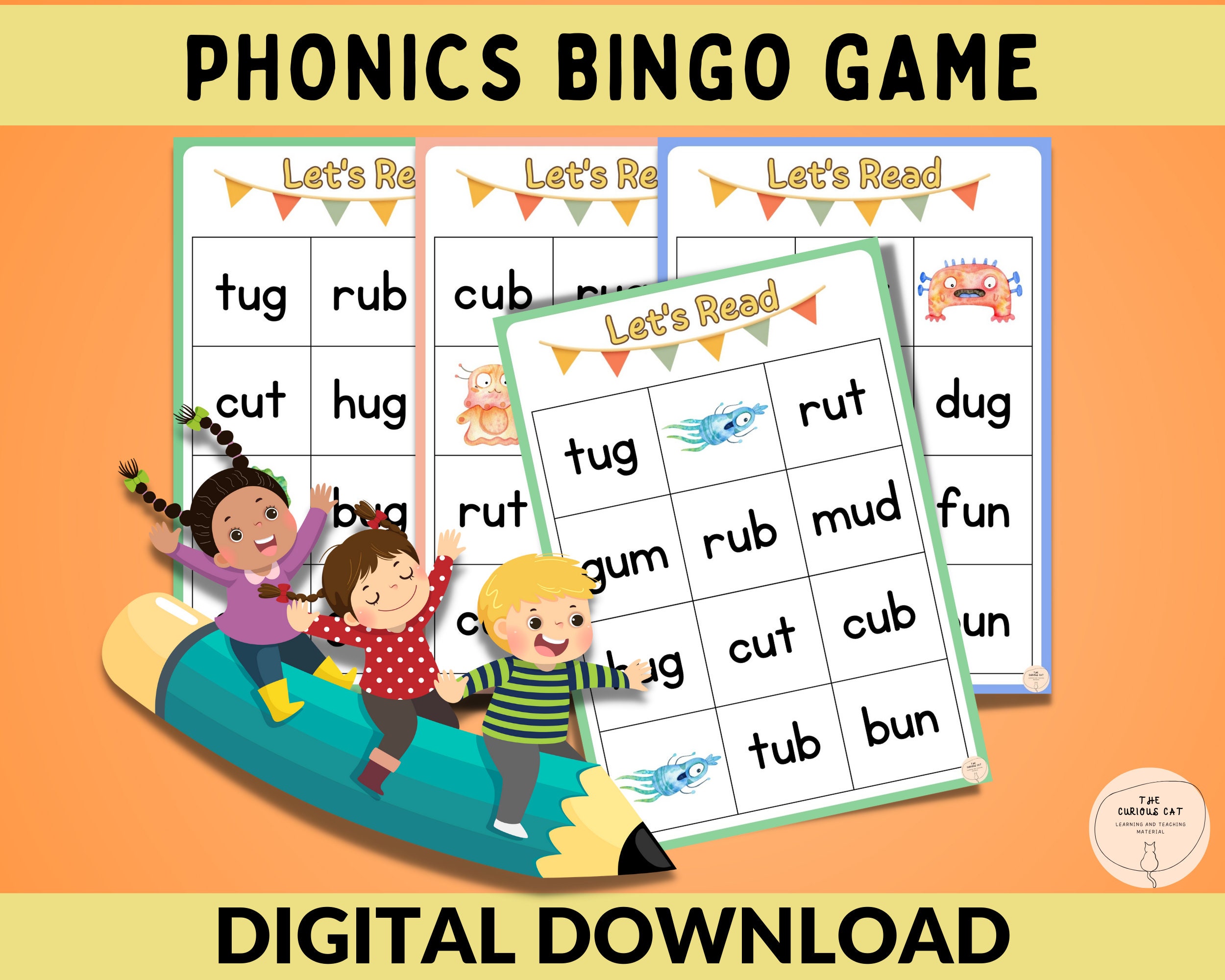 Phonics CVC for Kindergarten, Daycare Literacy CVC Bingo and Card Games ...
