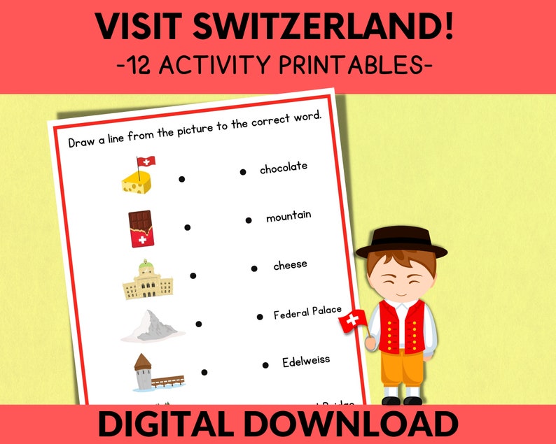 Kindergarten Travel Worksheets, Switzerland Educational Travel Pack for ...