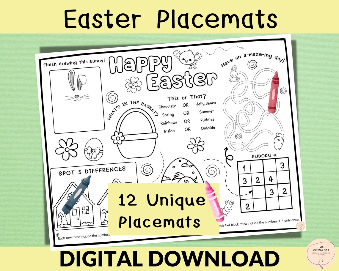 Easter Activity Placemats Easter Dinner Placemats for Kids Christian ...