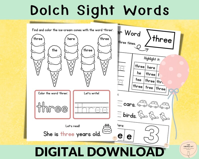 Dolch Sight Words Worksheets, Pre-primer Kindergarten Workbook Spelling ...