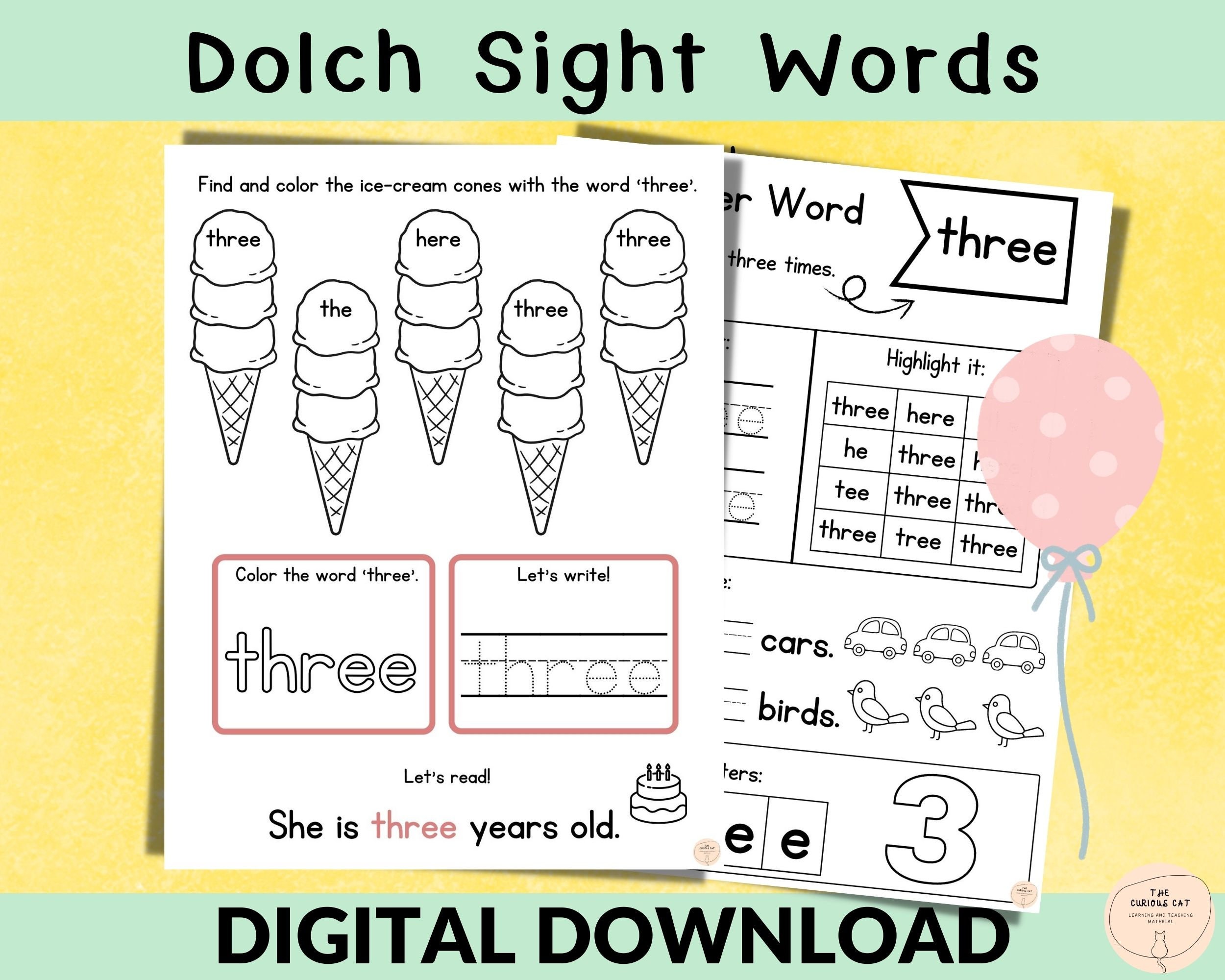 Dolch Sight Words Worksheets, Pre-primer Kindergarten Workbook Spelling ...