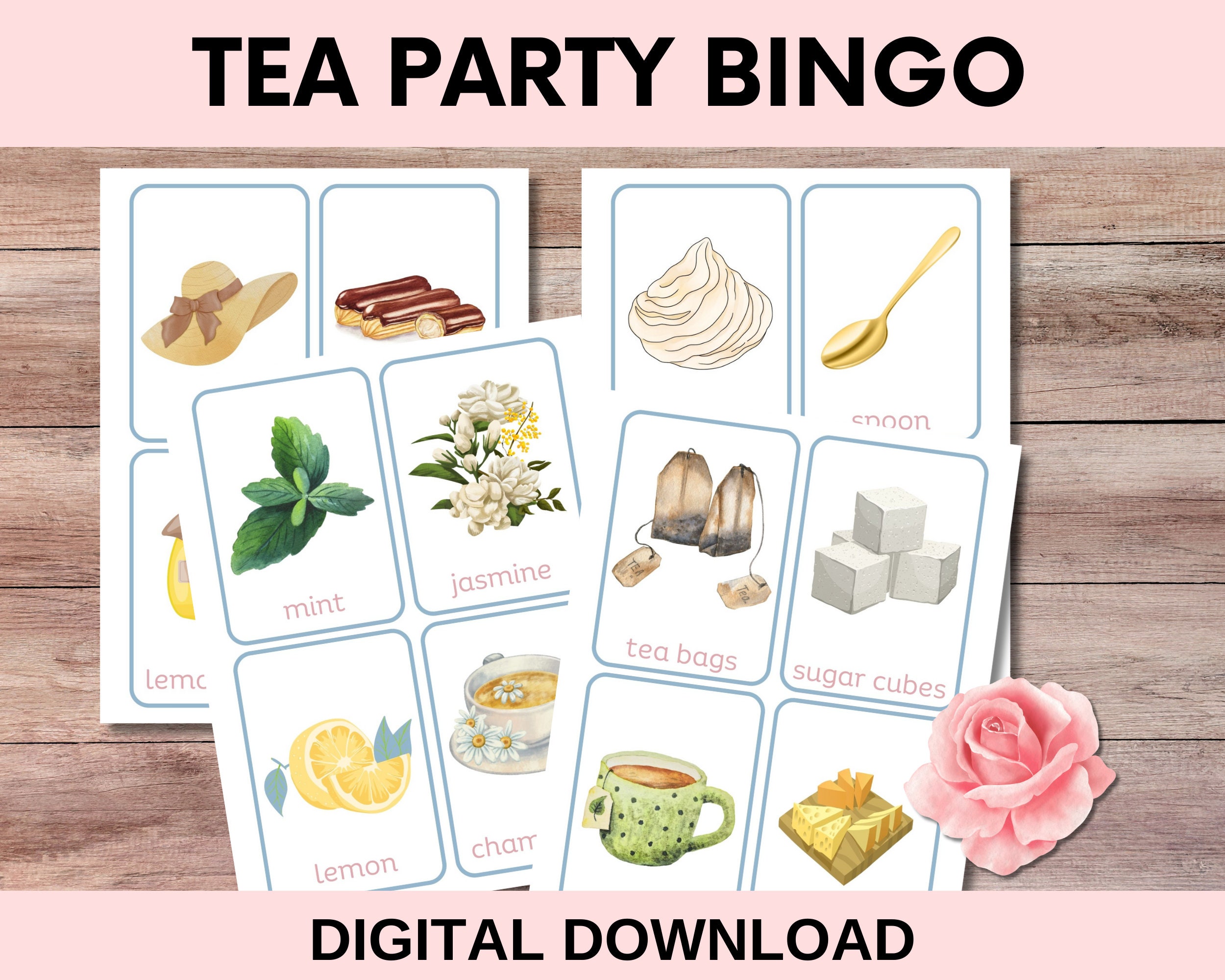 Vintage Tea Party Bingo Games, Bingo Cards, Labelled Calling Cards ...