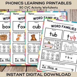 Printable Phonics CVC Worksheets for Kids, Phonics, Reading, & Tracing ...
