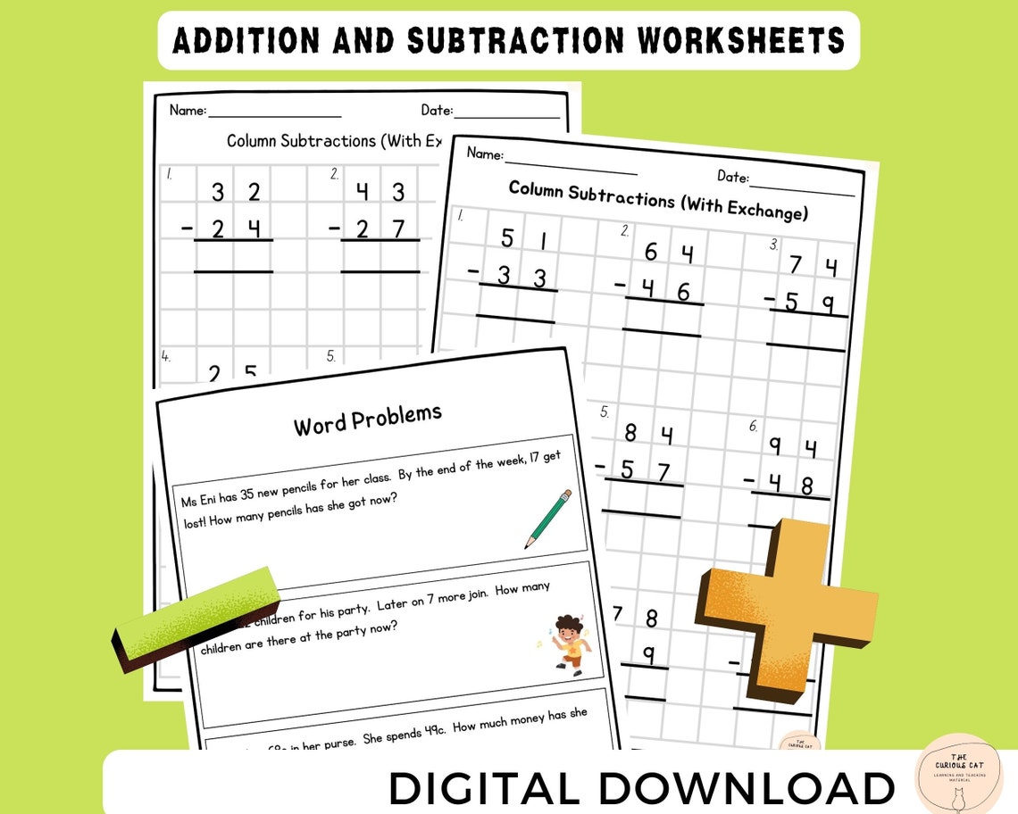 Addition Subtraction Worksheets, 2nd Grade Printables, Home School ...