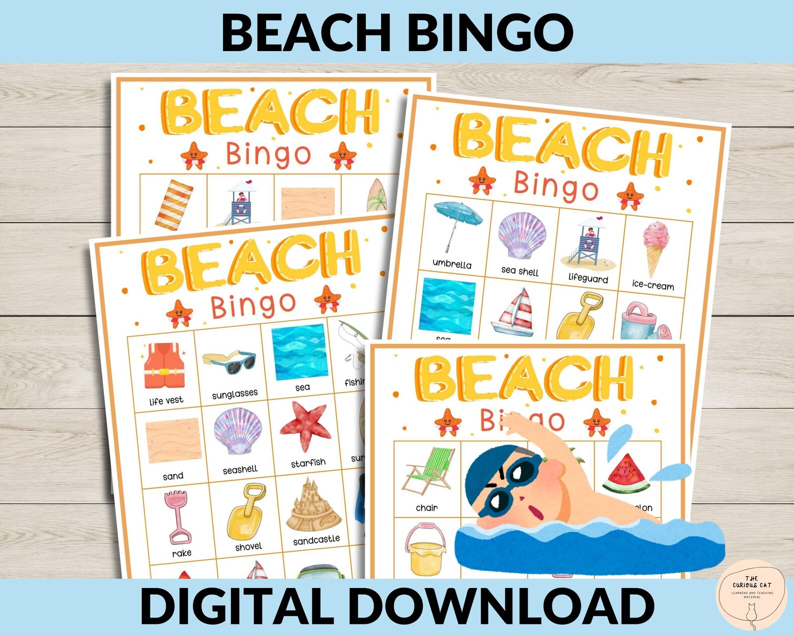 Kids Bingo Game, Beach Birthday Activity Pack, Fun Summer Printable ...