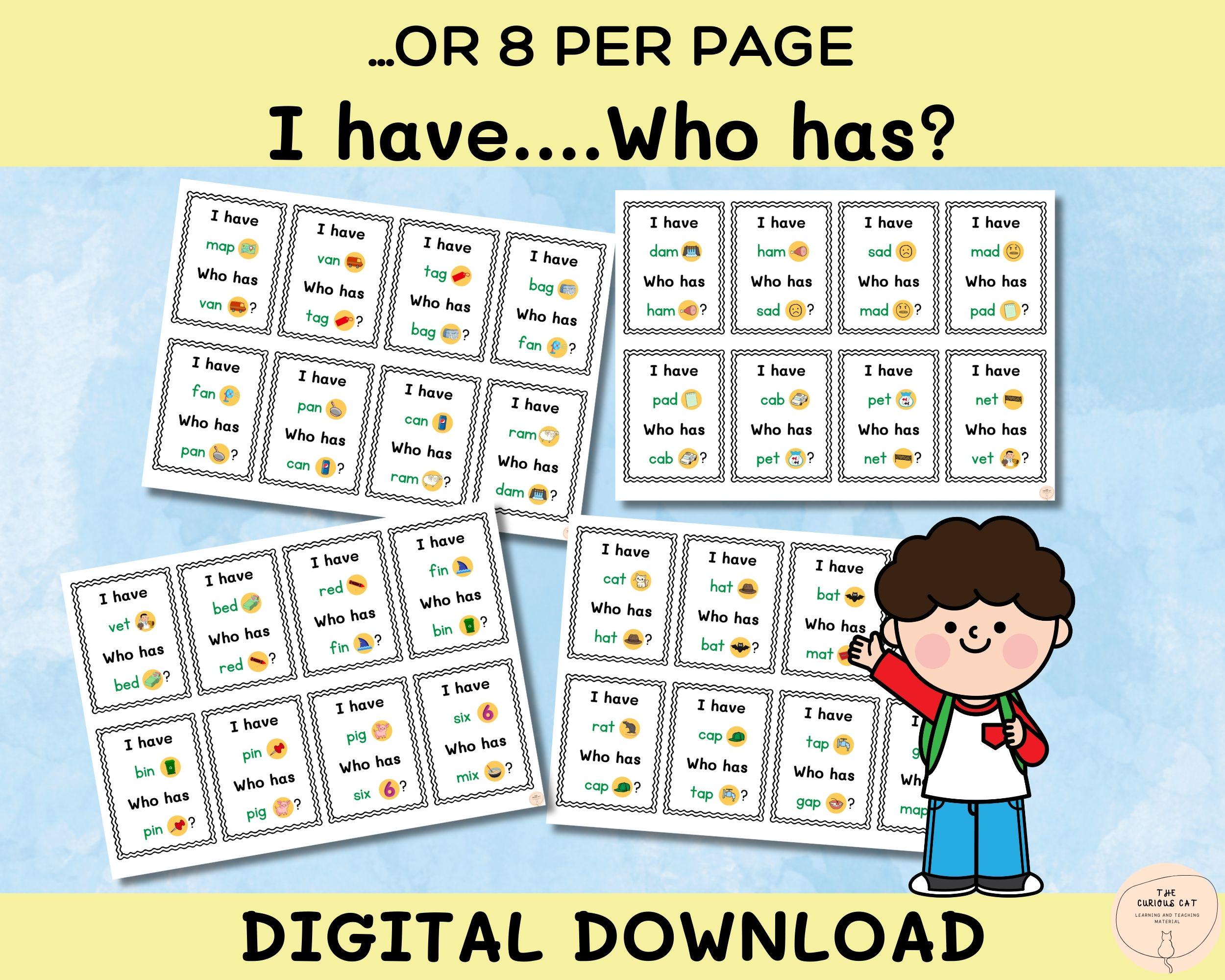 CVC Words Game: 'I Have... Who Has?' Phonics Activity (digital Download ...