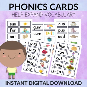Phonics Words and Picture Cards | CVC Word Families Matching Flashcards ...