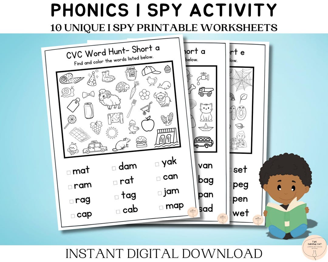 Phonics CVC Printables, Kindergarten Phonics Printouts, Pre-k Picture ...