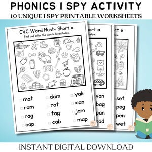 Phonics CVC Printables, Kindergarten Phonics Printouts, Pre-k Picture ...