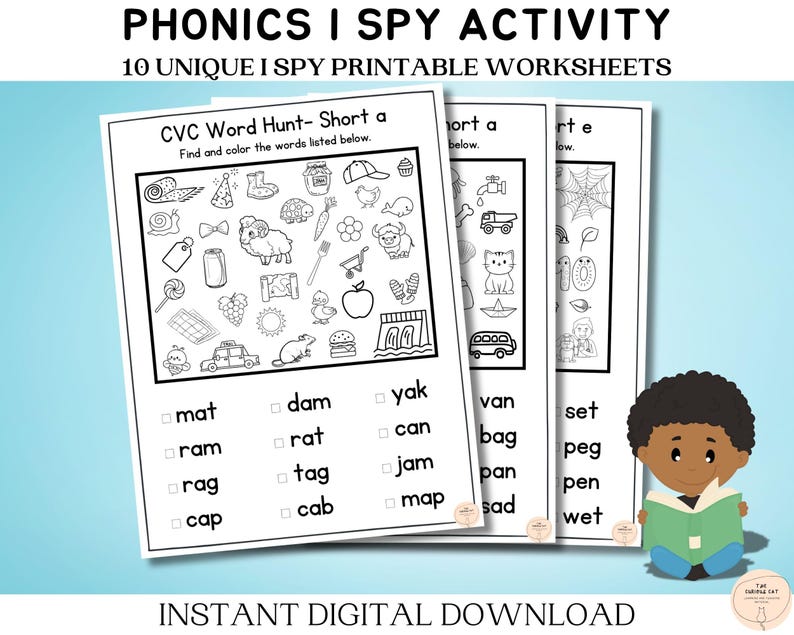 Phonics CVC Printables, Kindergarten Phonics Printouts, Pre-k Picture ...