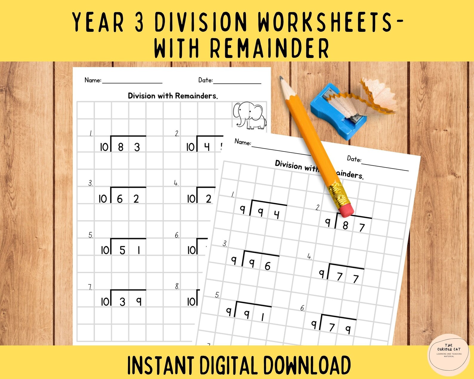 Printable Division Sums With Remainders, Maths Worksheets for 3rd Grade ...