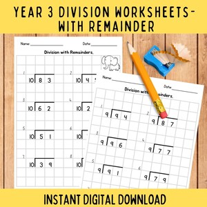 Printable Division Sums With Remainders, Maths Worksheets for 3rd Grade ...