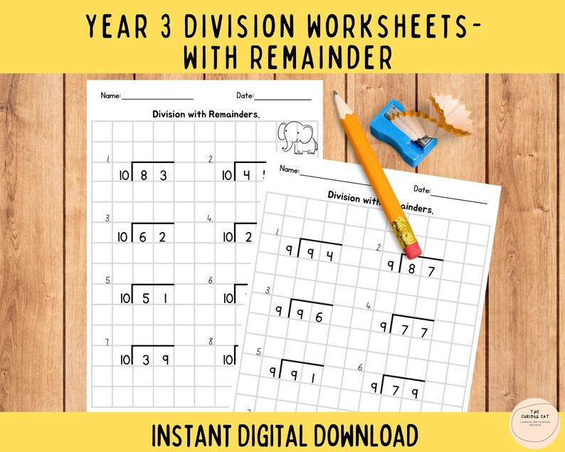 Printable Division Sums With Remainders, Maths Worksheets for 3rd Grade ...
