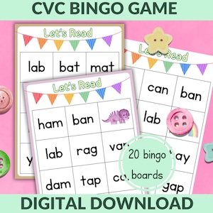 CVC Bingo and Card Games, Printable Bingo Cards and Games, Phonemic ...