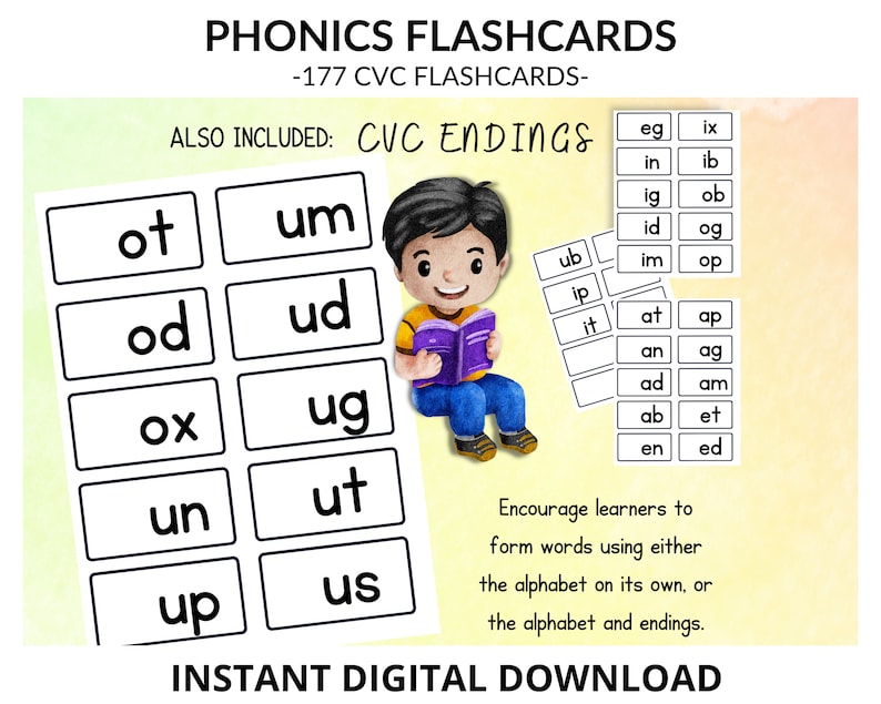 Phonics, CVC Word Flashcards, Consonant Vowel Consonant, Spelling & Reading Phonics Activity ...