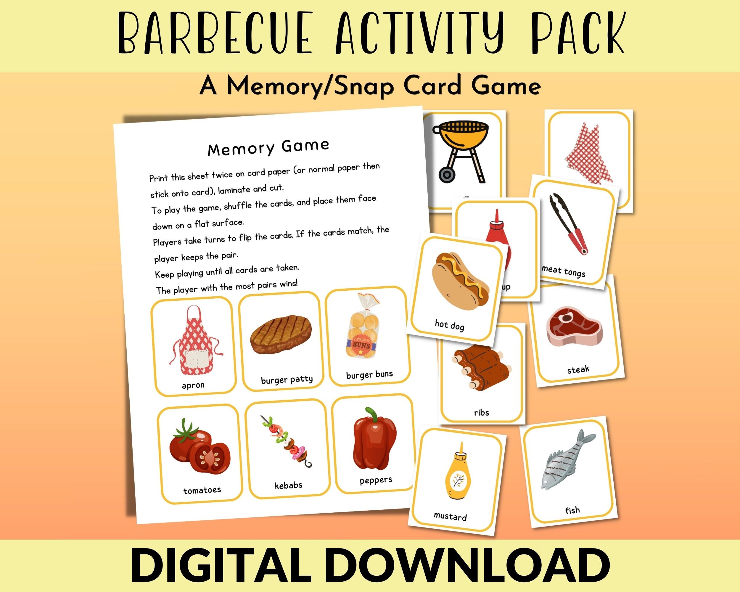 Barbecue Party Activity Pack for Young Children, Kindergarten Cookout ...